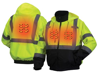 HEATED HIGH VISIBILITY INSULATED REFLECTIVE ROAD WORK HI VIS BOMBER ...