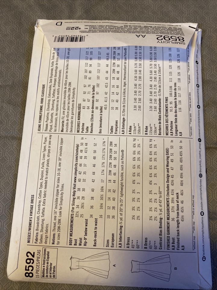 Simplicity 8592 Misses 50s Empire Waist Dress Sewing Pattern sz 10-18 ...