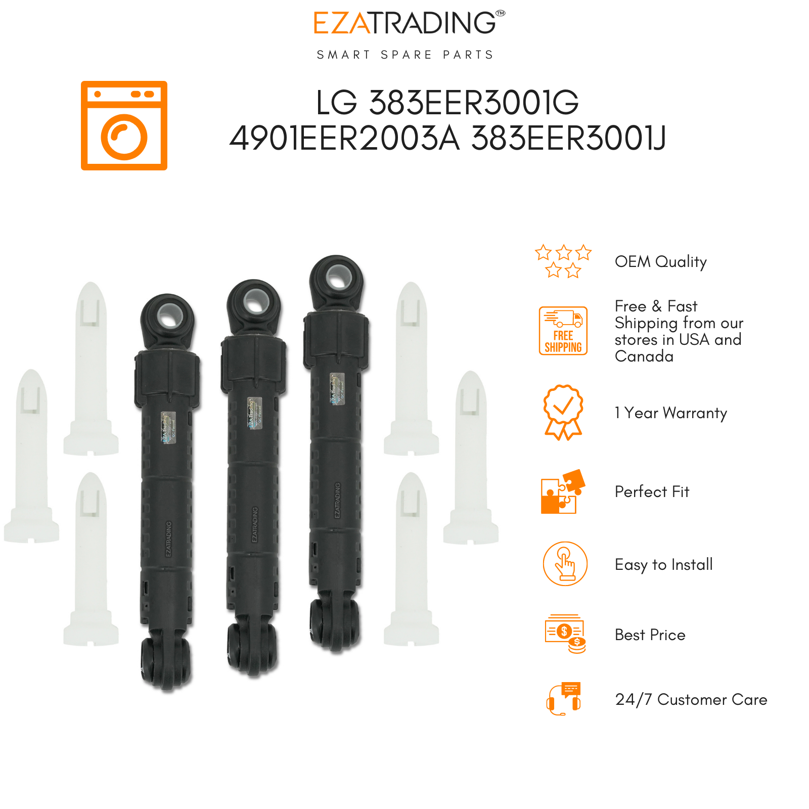 383EER3001G 4901EER2003A 383EER3001J LG Washer Shock Absorber - 3 Pack ...