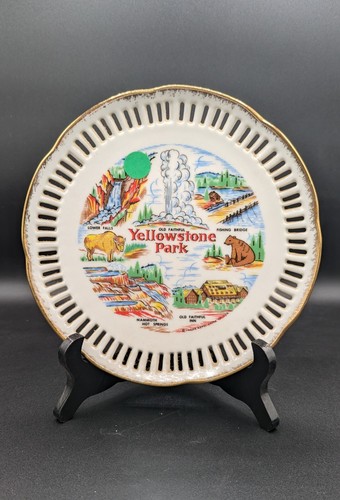 Yellowstone Park Souvenir Plate - Lace Border & Gold Trim - Great ...