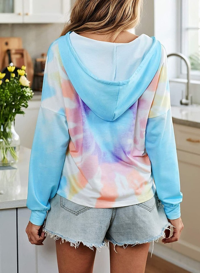 Womens Long Sleeve Sweatshirt Colorblock Tie Dye Hoodie Sweatshirts ...