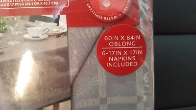 ~NEW~ Gray Huntington Home Holiday Tablecloth Oblong 60"x 84" + 6 ...