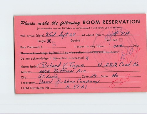 Postcard Please make the following Room Reservation, Waltz Credit ...
