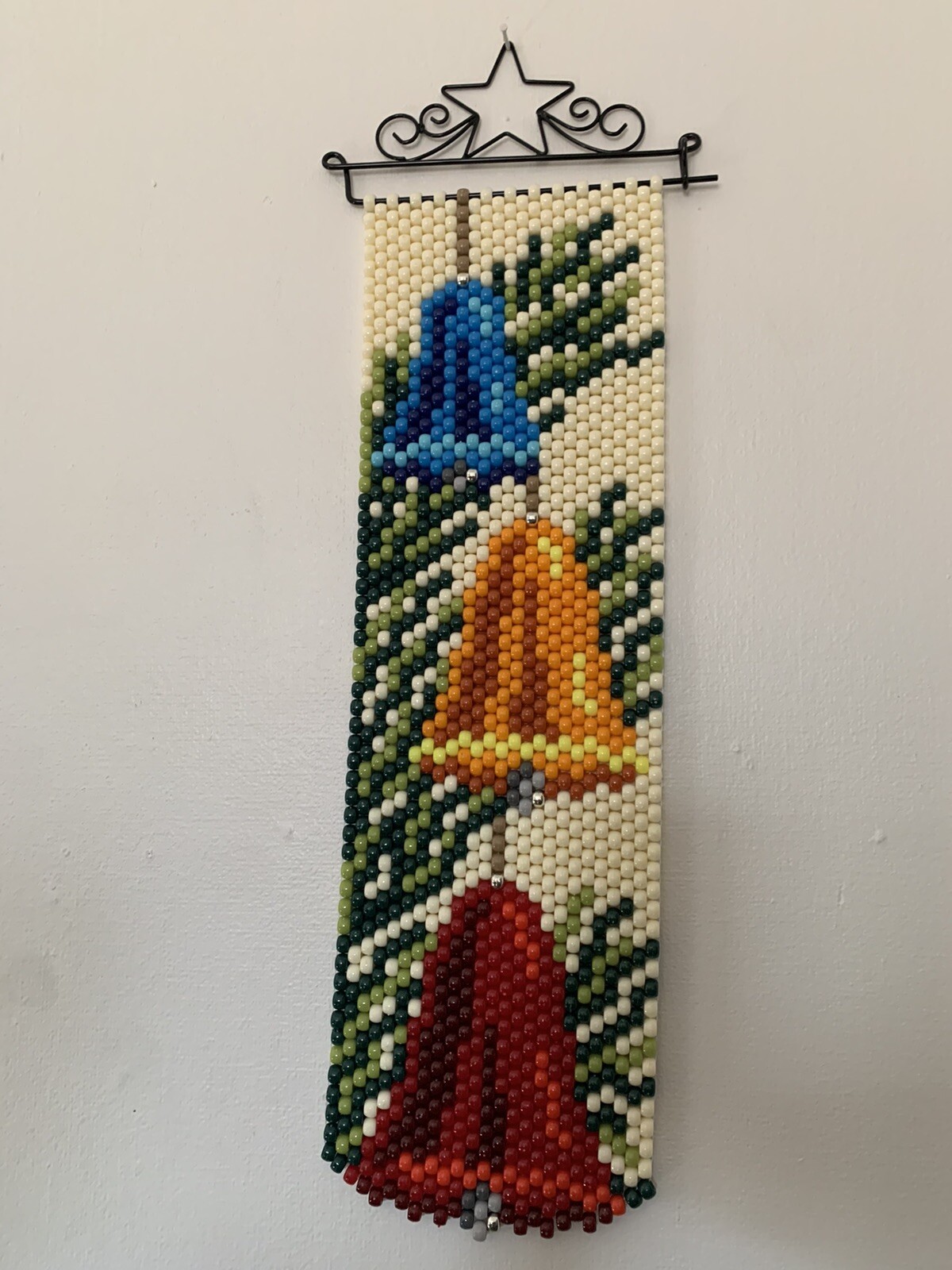 Christmas Beaded Bell Pattern Wall Hanging On Star Hanger | eBay