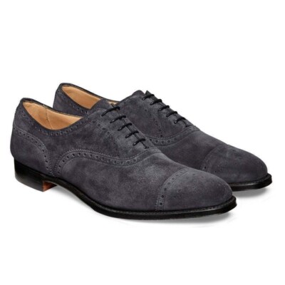 Men's Dark Grey Suede Brogue Shoes,Classic Toe Cap Oxford Brogue ...