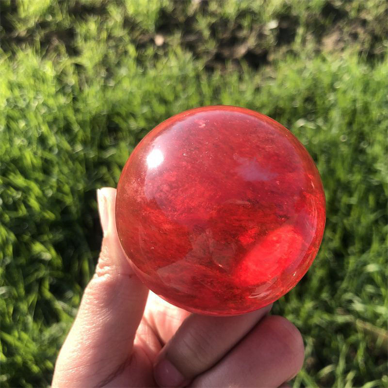 60mm Natural Red Smelting Stone Sphere Quartz Crystal Point Gem Orb ...