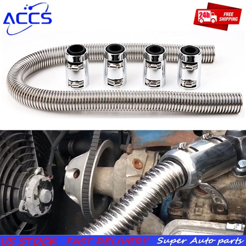 48 In Stainless Steel Universal Radiator Flexible Coolant Water Hose w ...