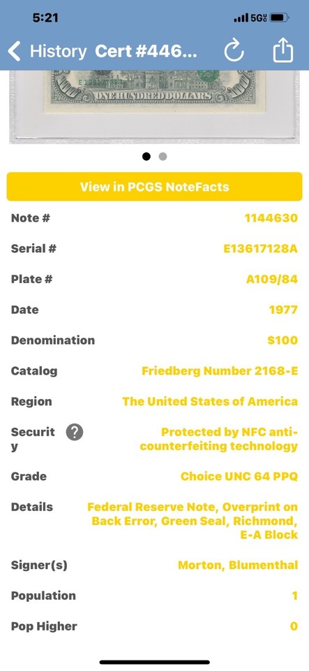 100 dollar bill error overprint front to back. Gold frame top pop ...