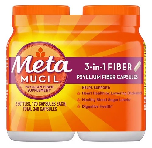 2 x Metamucil Daily Psyllium Husk Powder 340 Capsules Supplement Plant ...