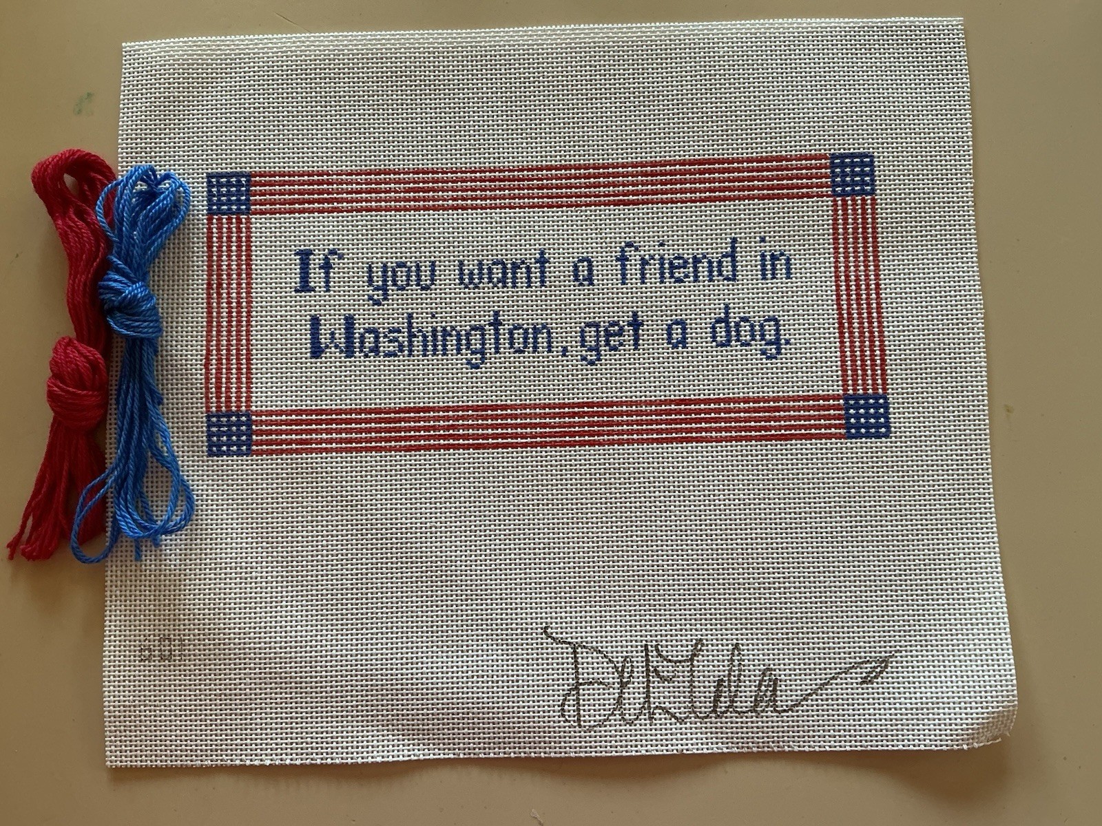 14 Ct HP DE ELda Needlepoint Canvas 10.5. X 4.5” Design Some Silk ...