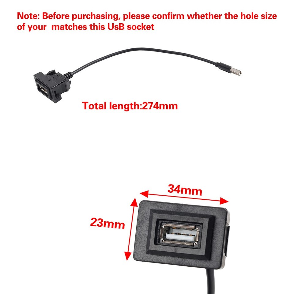 Car Dashboard Flush Mount USB Male to Female Extension Cable Adapter ...