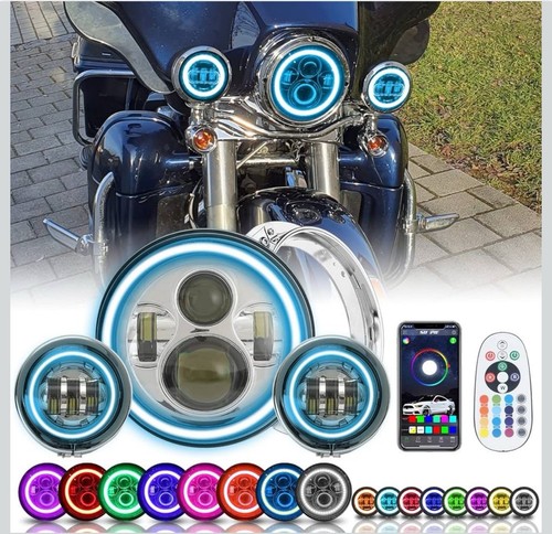 SUNPIE Compatible with Harley Motorcycles 7 inch RGBW Halo Head light ...