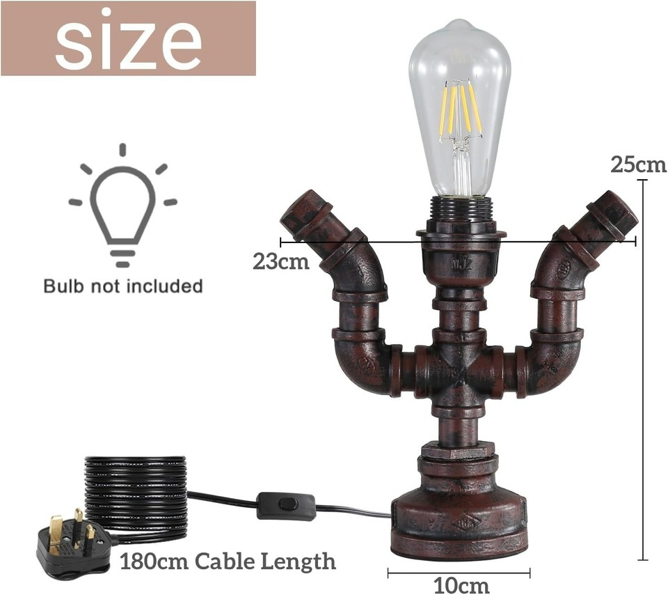 Vintage Table Lamp E26 Edison Socket Unique Rustic Steampunk Steam Punk ...