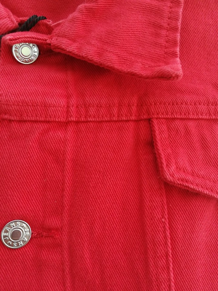 Men's Stylish Loose Fit Lapel Collar Button Up Denim Jacket Outwear Red ...