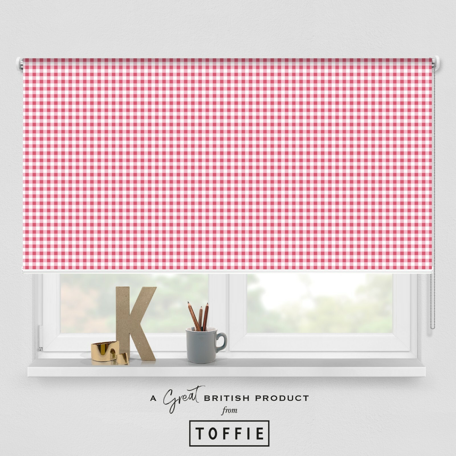 73- Gingham Checked in Candy Pink Roller Blind - Various sizes, blackout | eBay UK