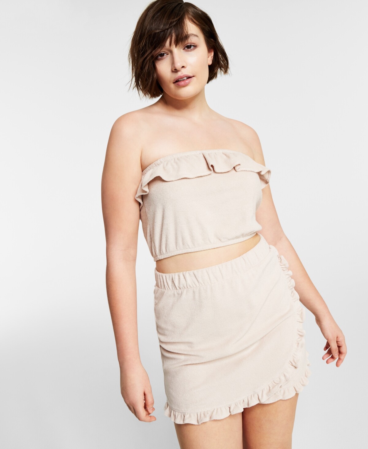MSRP $30 Bar III Womens French Terry Ruffled Crop Tube Top Beige Size ...