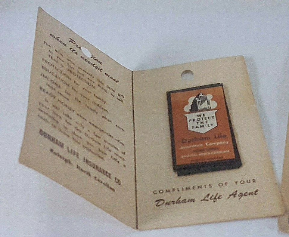 VINTAGE DURHAM LIFE INSURANCE COMPANY ADVERTISING GIVEAWAY NEEDLE PACK ...