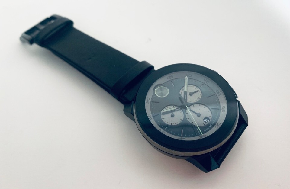 MOVADO BOLD TR90 3601092 BLACK LEATHER SWISS CHRONOGRAPH WATCH 44 MM ...