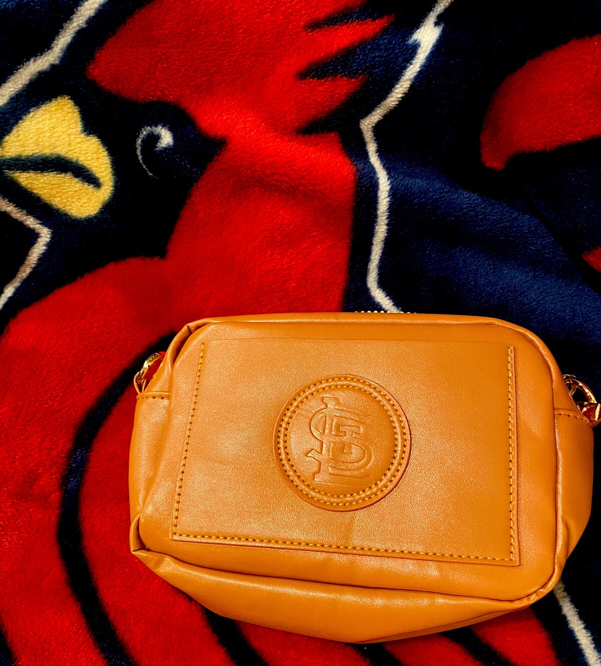 St Louis Cardinals Leather Tan Purse with Gold Metal Chain + White STL ...