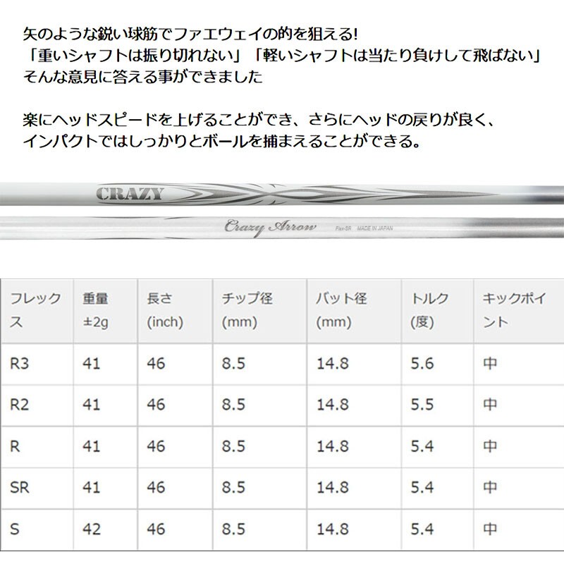 Crazy Golf Japan Crazy Arrow Lightweight Shaft for Driver White Silver ...