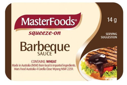MASTERFOODS BBQ SAUCE PORTION CONTROL X 100 (14 GRAMS) SQUEEZE PC ...