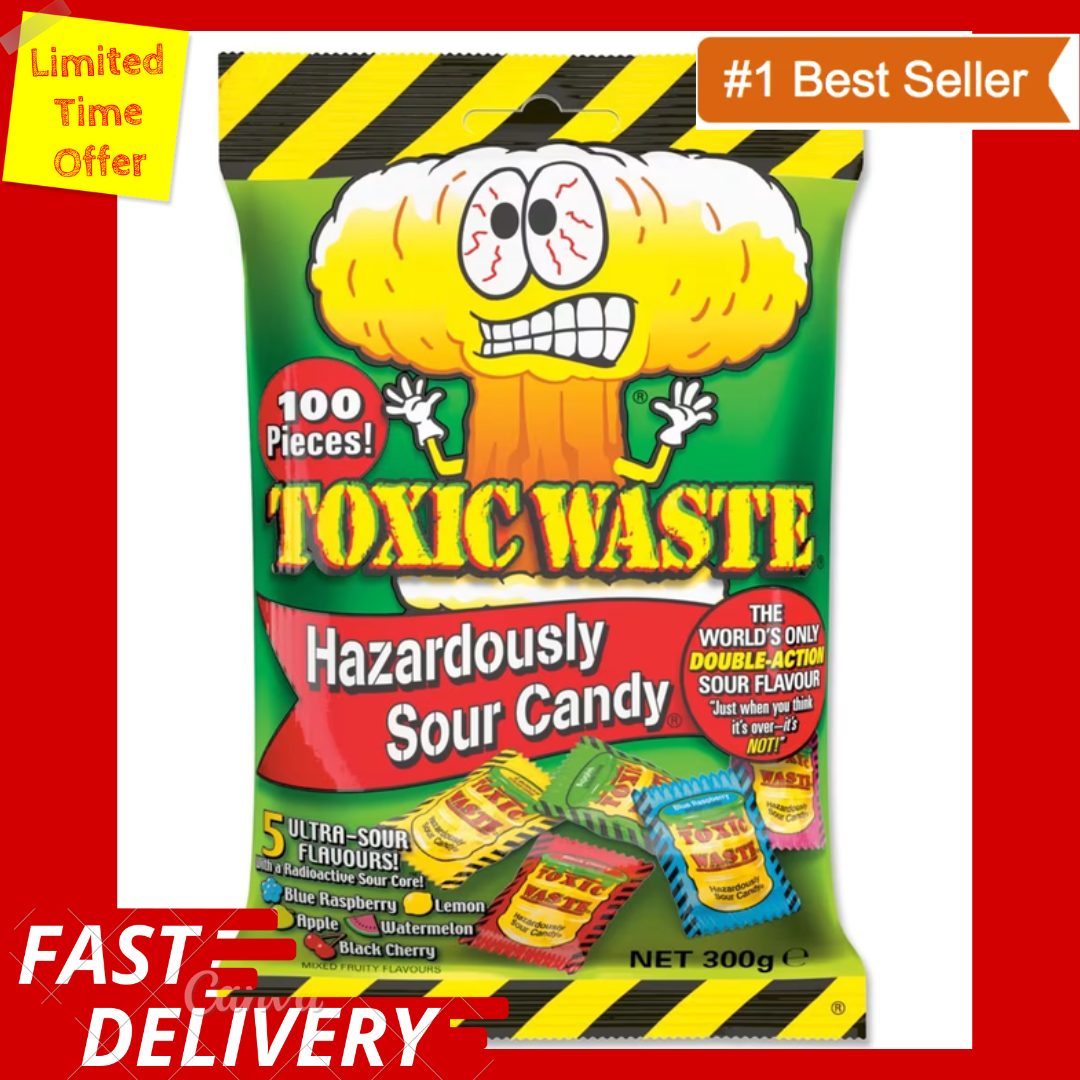 Toxic Waste Hazardously Sour Candy Bag 300g 5 Ultra Sour Flavours 100 ...