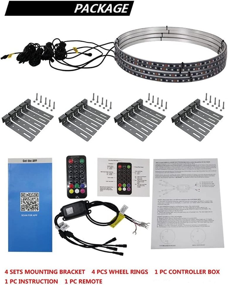 4X 15.5" RGB LED Wheel Ring Light Rim Lights For JEEP Wrangler JK TJ JL ...