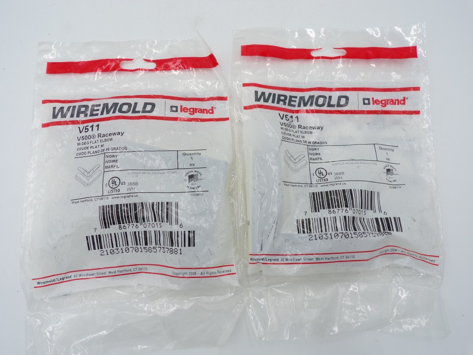 LOT of 2 WIREMOLD LEGRAND V511 90DEG RACEWAY FLAT ELBOW FITTING | eBay