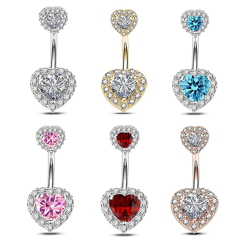Stainless Steel Double Love Heart Belly Button Ring For Women Body ...