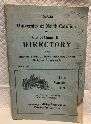 VTG 1942-1943 UNC University of North Carolina Chapel Hill Directory ...