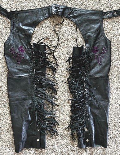 Paragon Genuine Leather Fringed Chaps Women's S Purple Flower Rose Nice ...