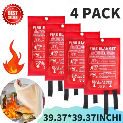 2/4 Pack Fire Blanket Fiberglass Prepared Emergency 39''x39'' Retardant ...