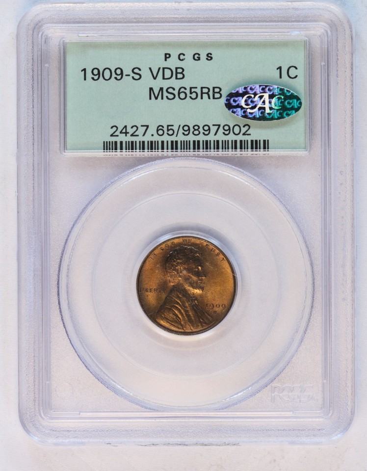 CAC 1909-S VDB 1c PCGS MS65RB Lots of Red Lincoln Cent CAC OGH old ...