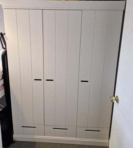 3 Door Wooden Wardrobe In White With Shelf Space And 3 Drawers Included ...