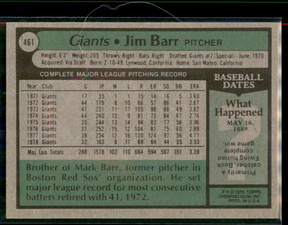 1979 Topps Jim Barr #461 San Francisco Giants | eBay
