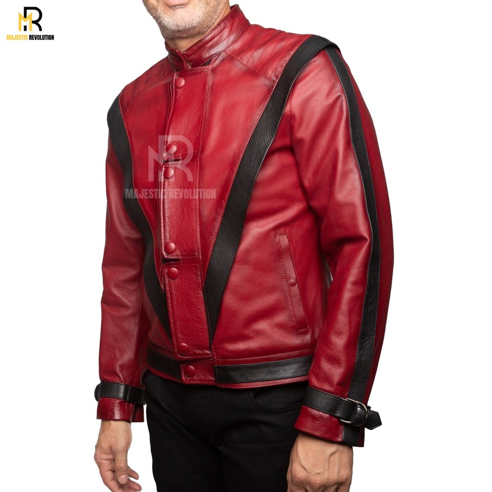 Michael Jackson Thriller MJ Red Real Leather Jacket Halloween Cosplay ...