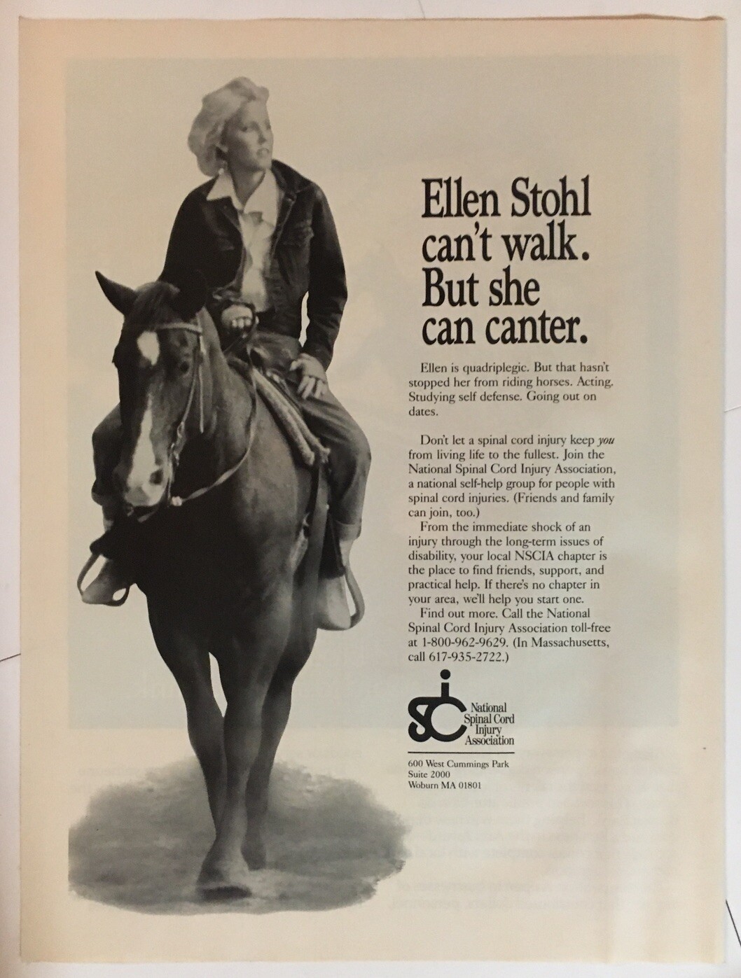 Ellen Stohl Horse Riding Spinal Cord 1989 Vintage Print Ad 8x11In. Wall ...