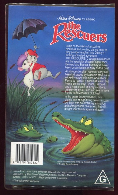 Walt Disney The Rescuers VHS RARE Australian Cover - Black Diamond ...