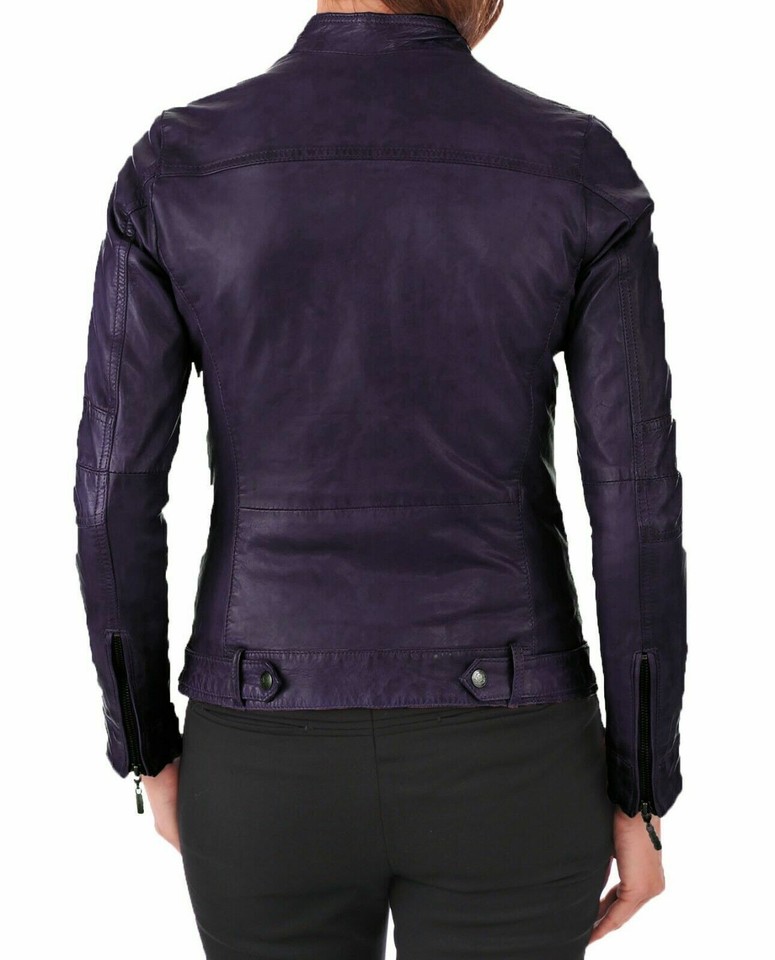 Women's Purple Leather Jacket 100% Real Soft Lambskin Leather Biker ...