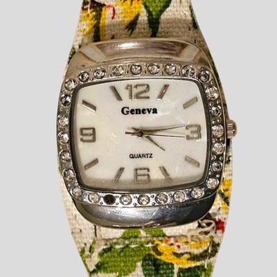 Geneva Women’s Quartz Watch Rhinestone Bezel White Dial Floral | eBay