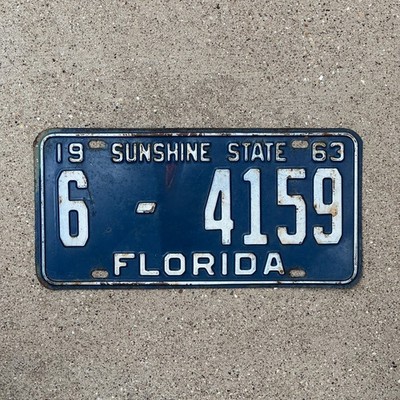 1963 Florida License Plate 6 4159 Palm Beach Ford Chevy Corvette YOM ...