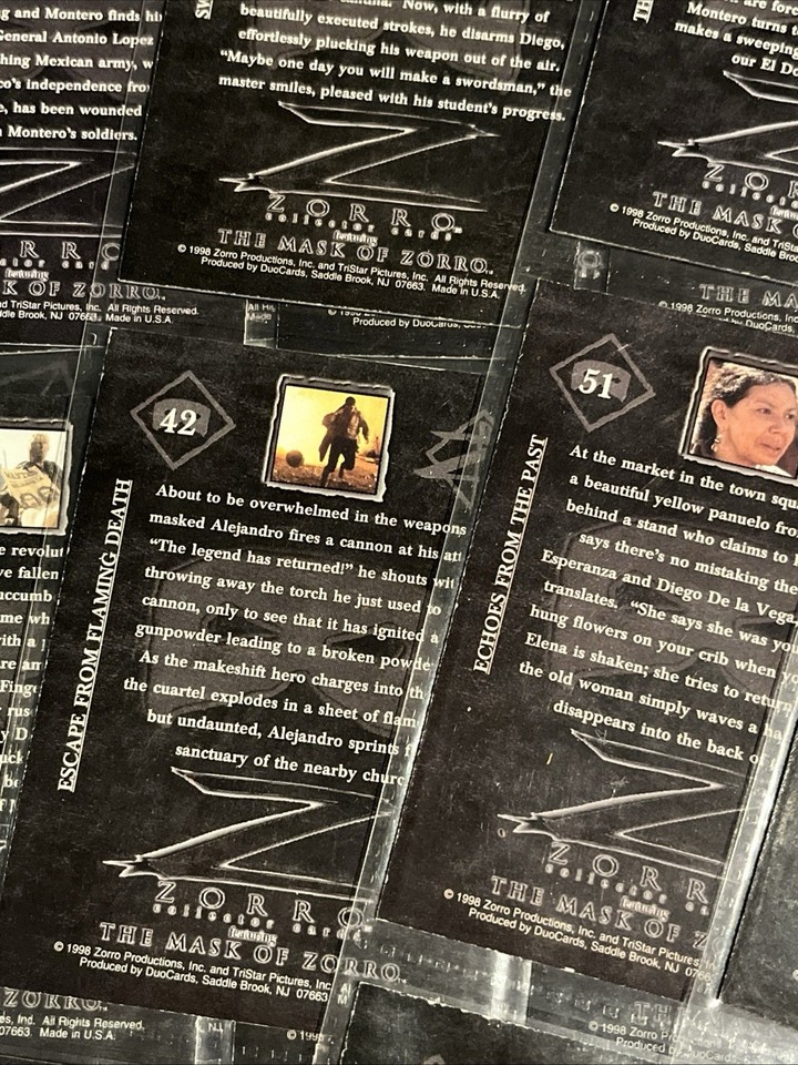 1998 The Mask Of Zorro Collector Trading Cards Complete Set (72 ...