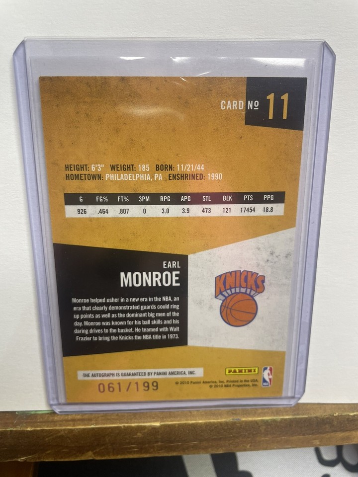 2010 PANINI BASKETBALL HALL OF FAME MONIKERS EARL MONROE Auto 61/199 | eBay