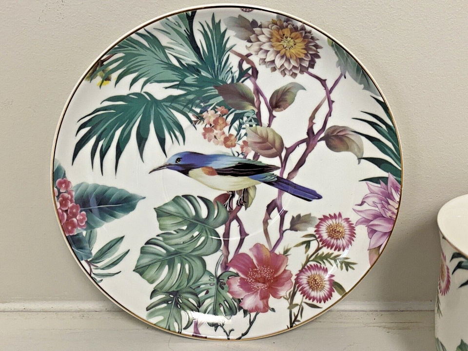 Grace Teaware Blue Jay Bird Porcelain Cup & Saucer Coffee Tea Green w ...