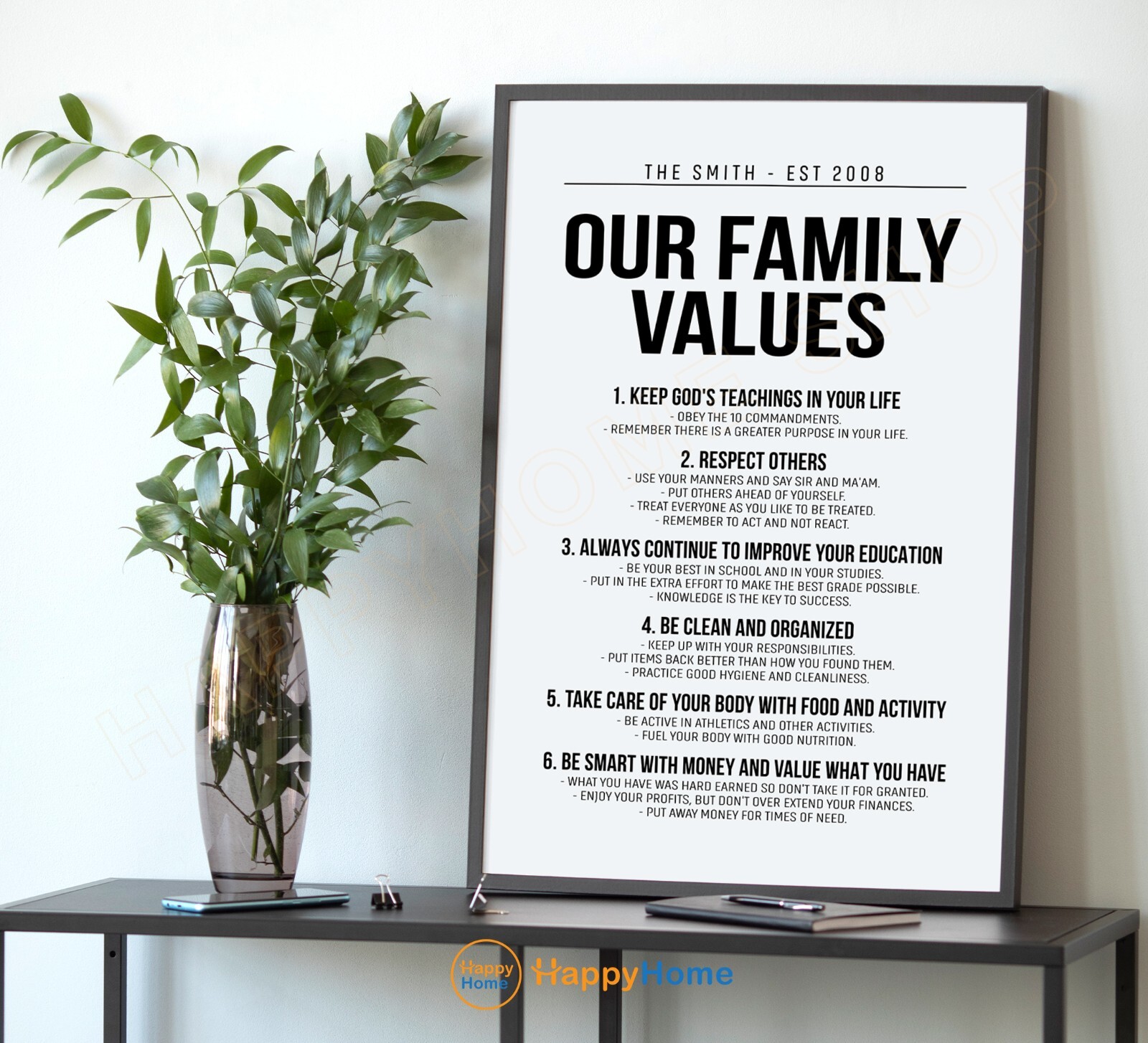 Personalized Family Values Sign Custom Our Family Values Print Room ...