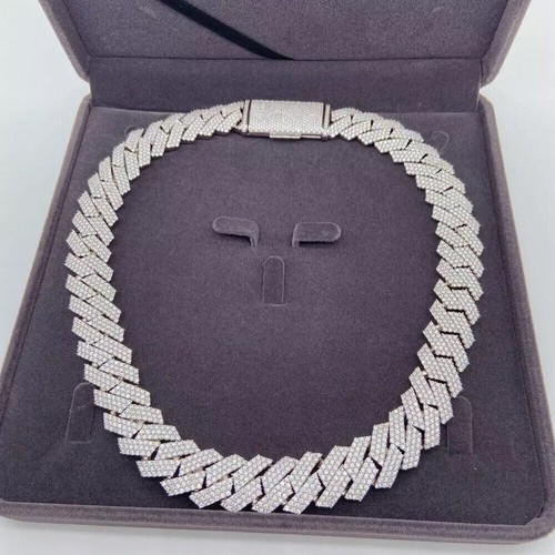 10.00 ct Natural Moissanite Men's 12mm x 22 inch Cuban Link Necklace ...