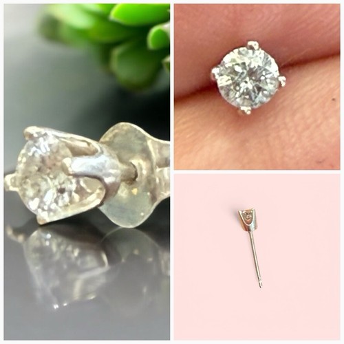 Vintage 14K Gold 2.9mm Diamond Stud Pierced Earring Signed Single one ...