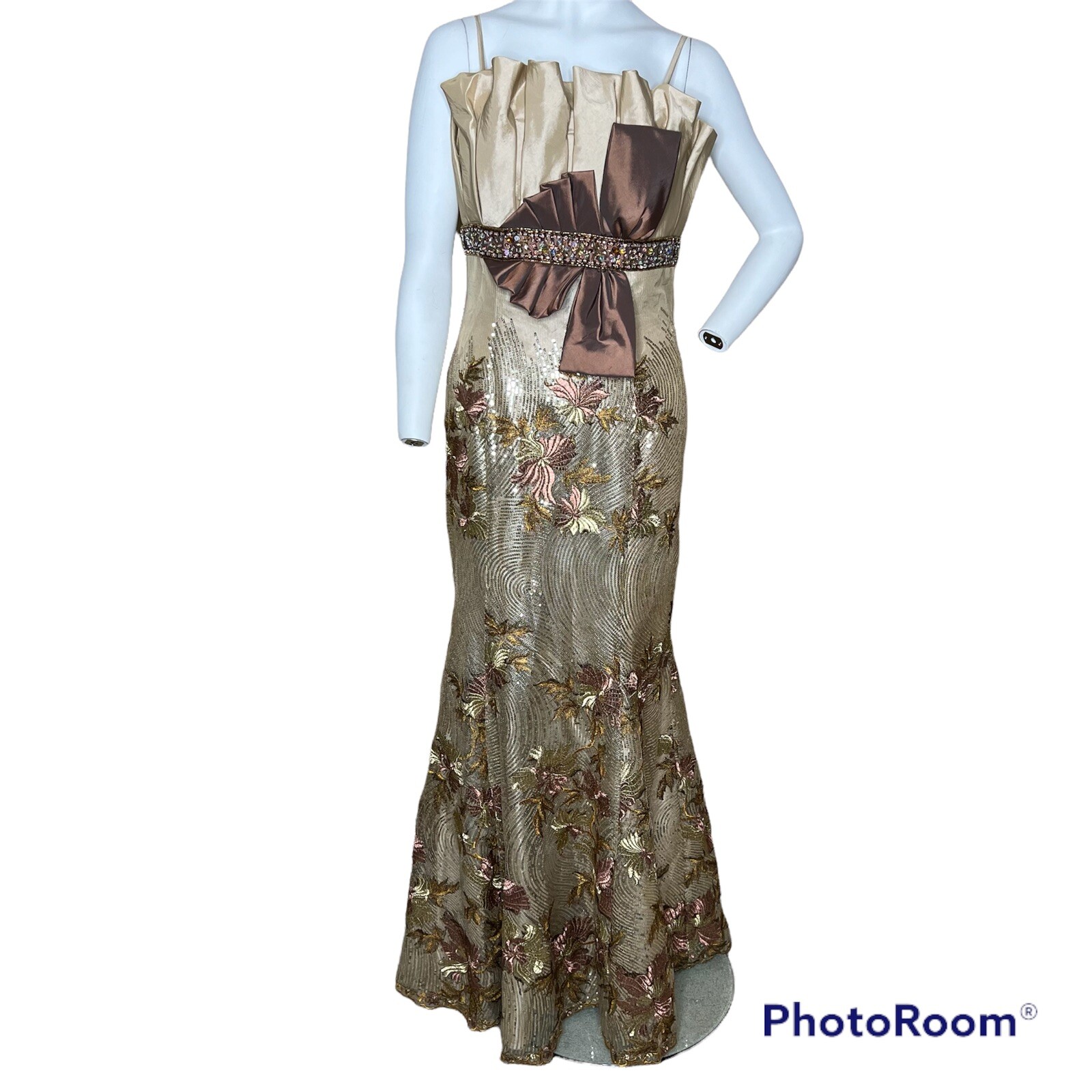Formal Sequin/Bead Embroidered Floral Scroll Dress - Gem