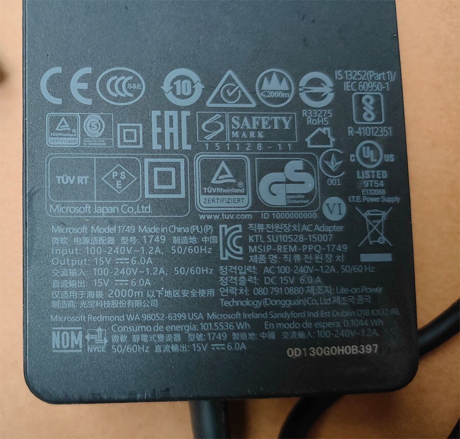 Original MS Stromkabel Model 1749 15V 6A 90W Charger für Microsoft ...