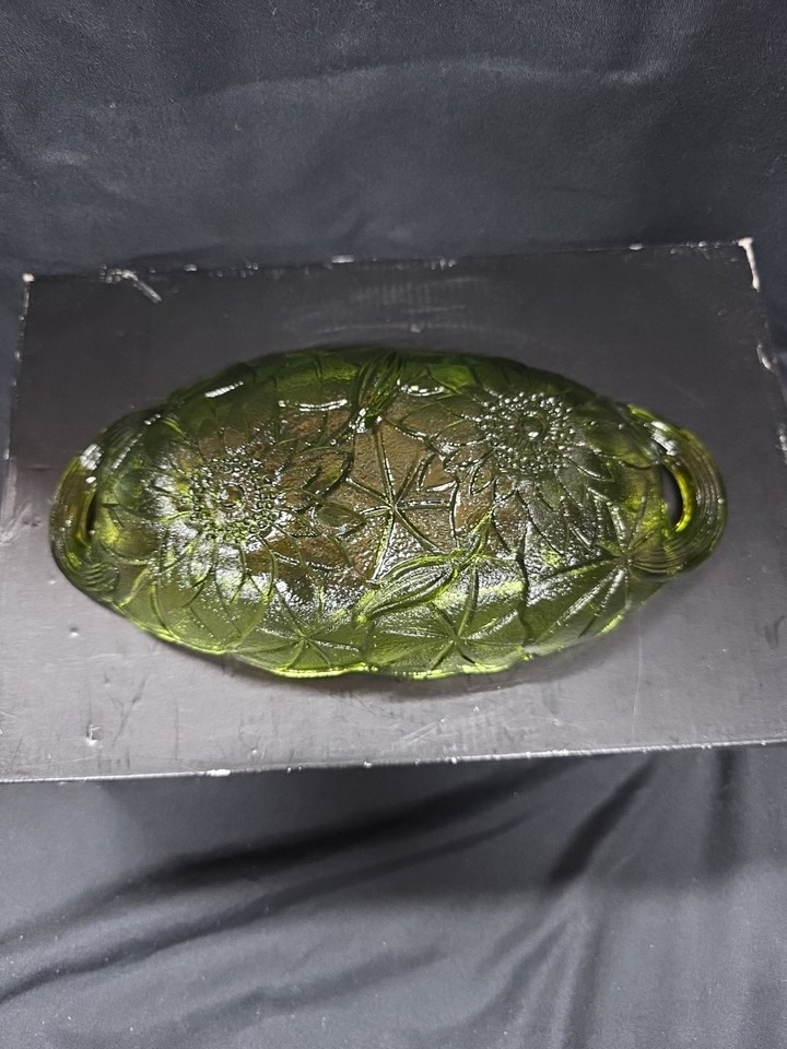 Indiana Glass “Lily Pons” Pattern Olive Green Relish Candy Dish 9” | eBay